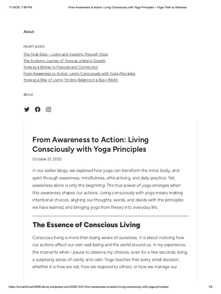 From Awareness To Action - Living Consciously With Yoga Principles ...