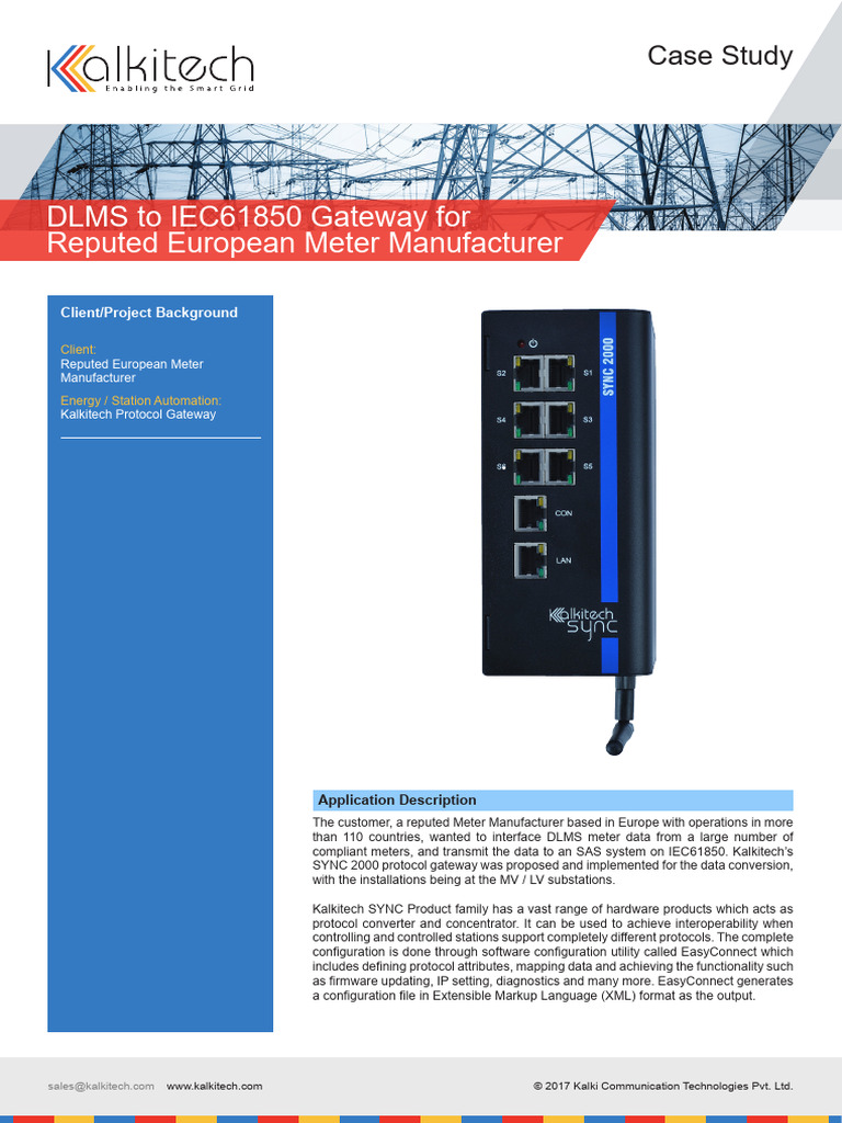 CS00xxxx - Kalkitech - DLMS To IEC61850 Gateway For Reputed European ...