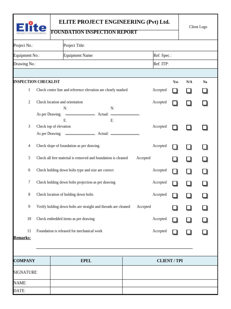 Foundation Inspection Checklist Report | PDF