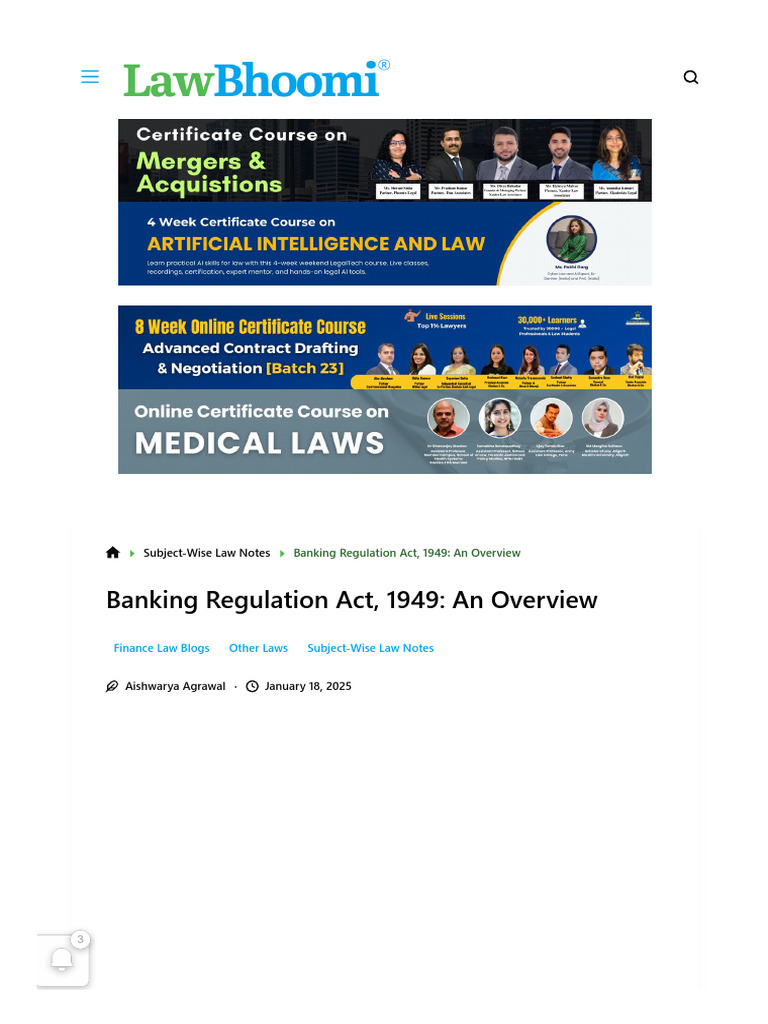 Overview of Banking Regulation Act 1949 | PDF | Banks | Reserve Bank Of ...