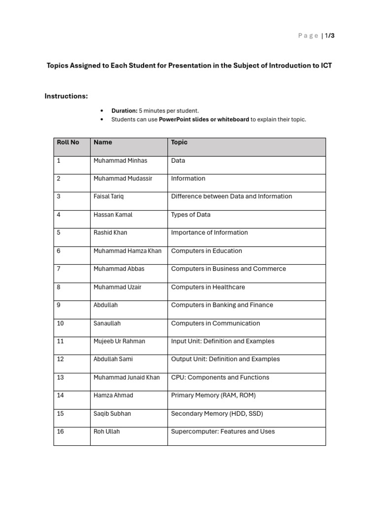 Student Presentation Topics in ICT | PDF | Input/Output | Computer Data ...