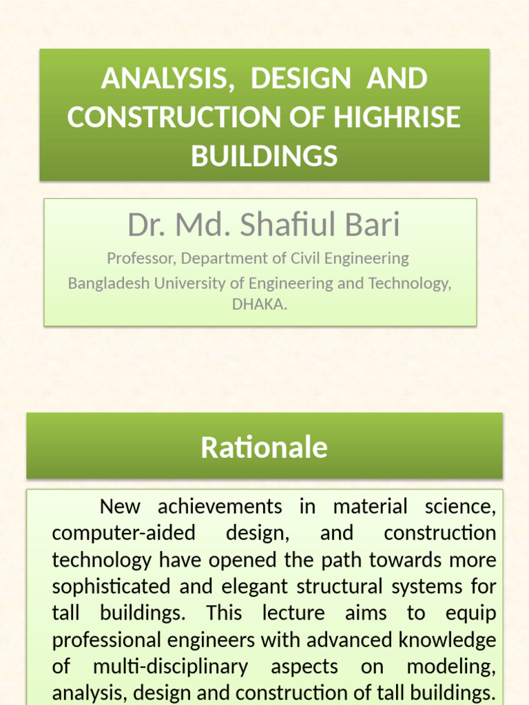 Analysis and Design and Construction of Highrise Buildings | PDF ...