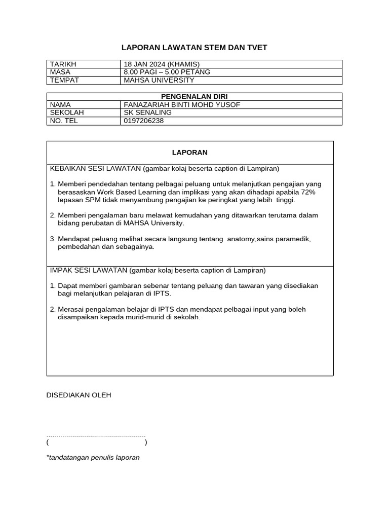 Laporan Lawatan Stemtvet 2024 | PDF