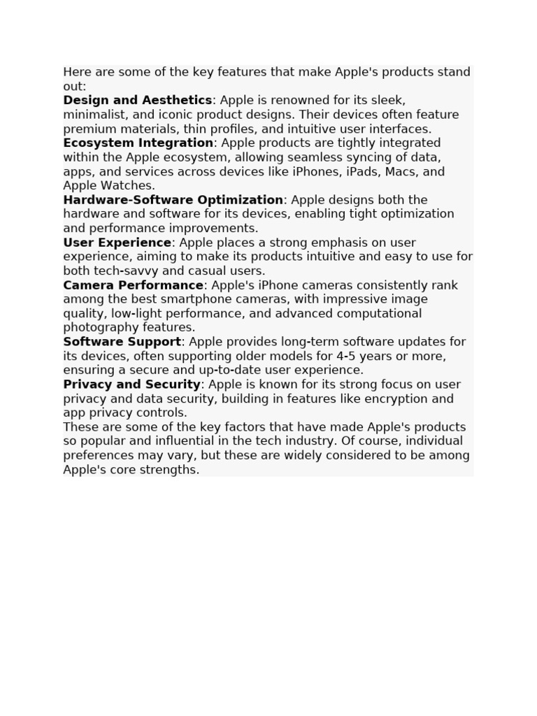 Key Features of Apple's Products | PDF