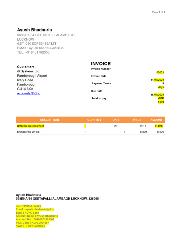 Ayush July Invoice | PDF