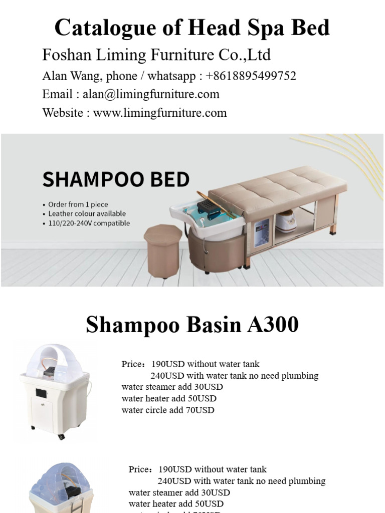 Head Spa Bed Catalogue-1 | PDF | Water Heating | Hair