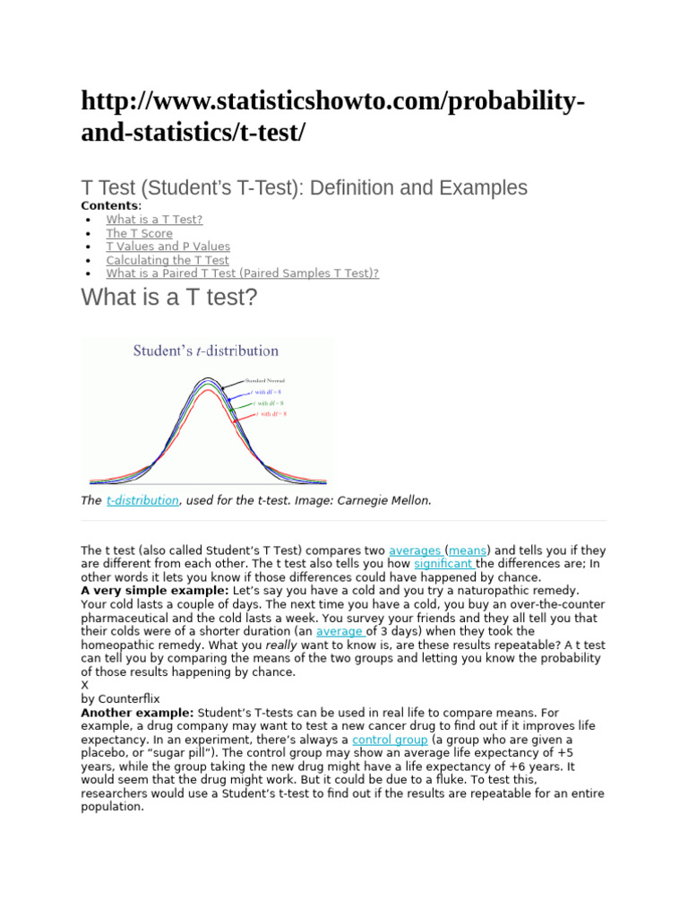 T-Test Dependent Two Tail | PDF | Student's T Test | P Value