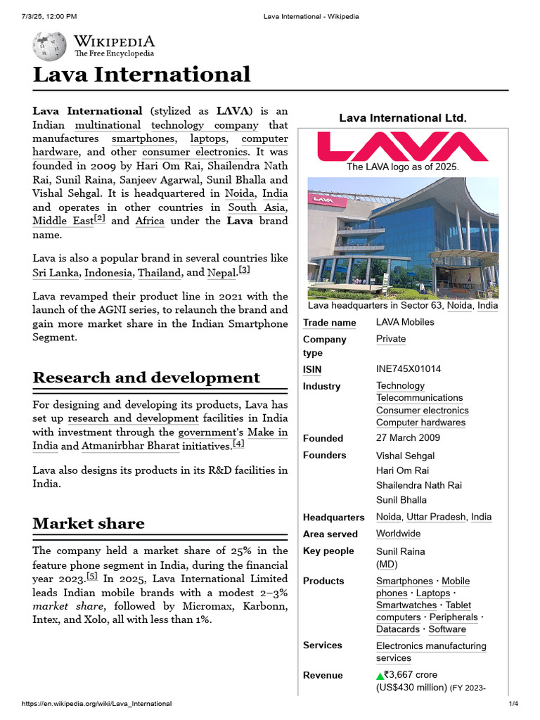 Lava International: Indian Tech Leader | PDF | Mobile ...