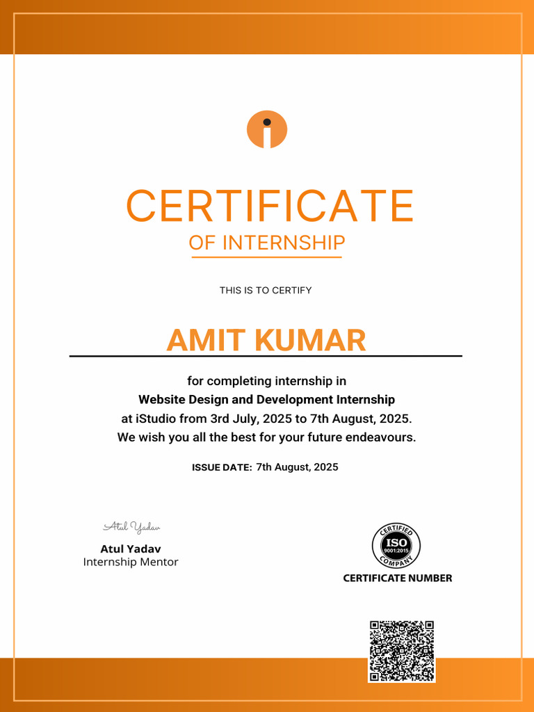 Amit Kumar - Website Design and Development Internship - Internship (2 ...