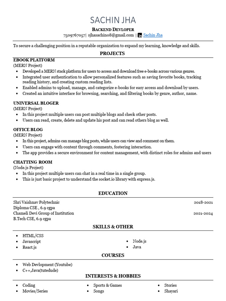 Back End Resume | PDF