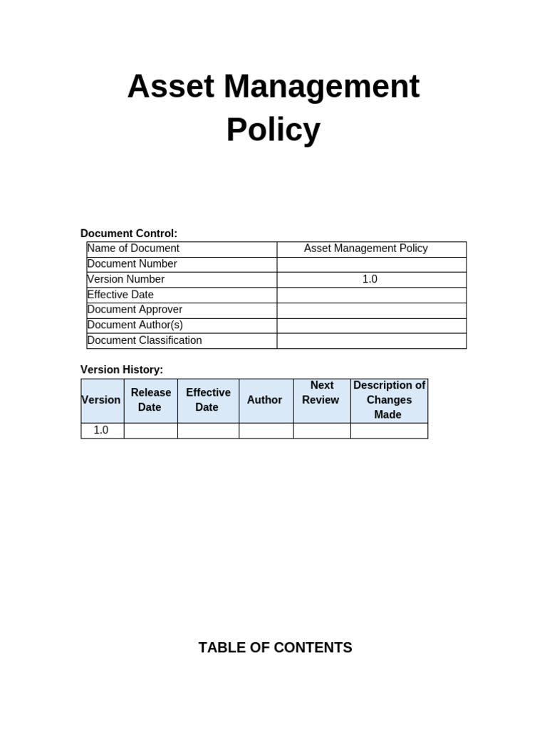 Asset Management Policy Overview | PDF | Information Security | Asset ...
