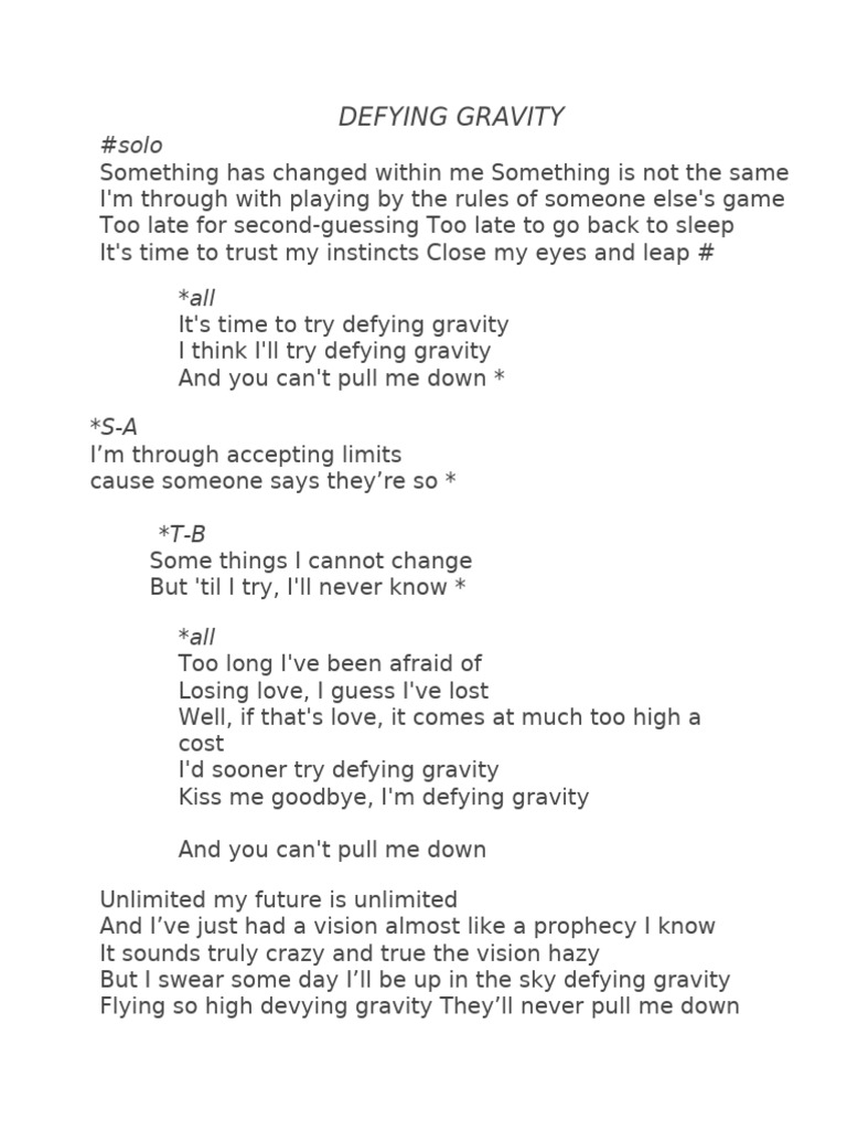 Defying Gravity (Lirik) | PDF