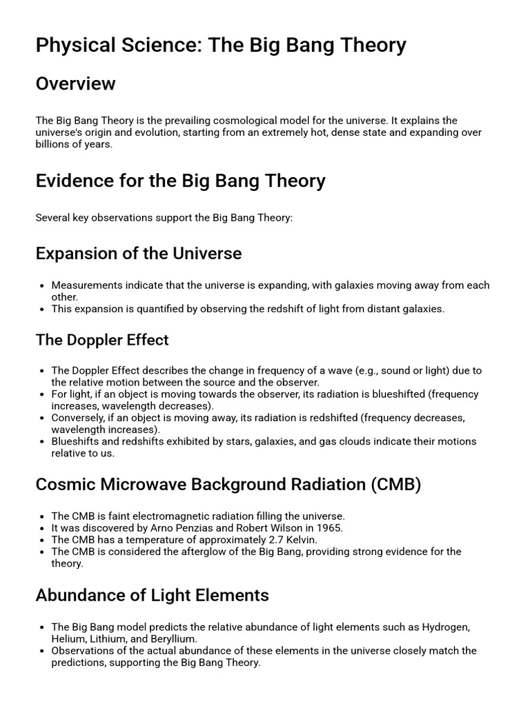 Big Bang Theory: Evidence & Concepts | PDF | Big Bang | Redshift
