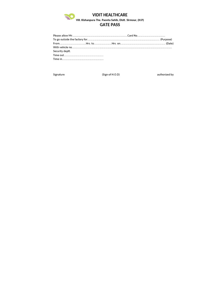 Gate Pass Format | PDF