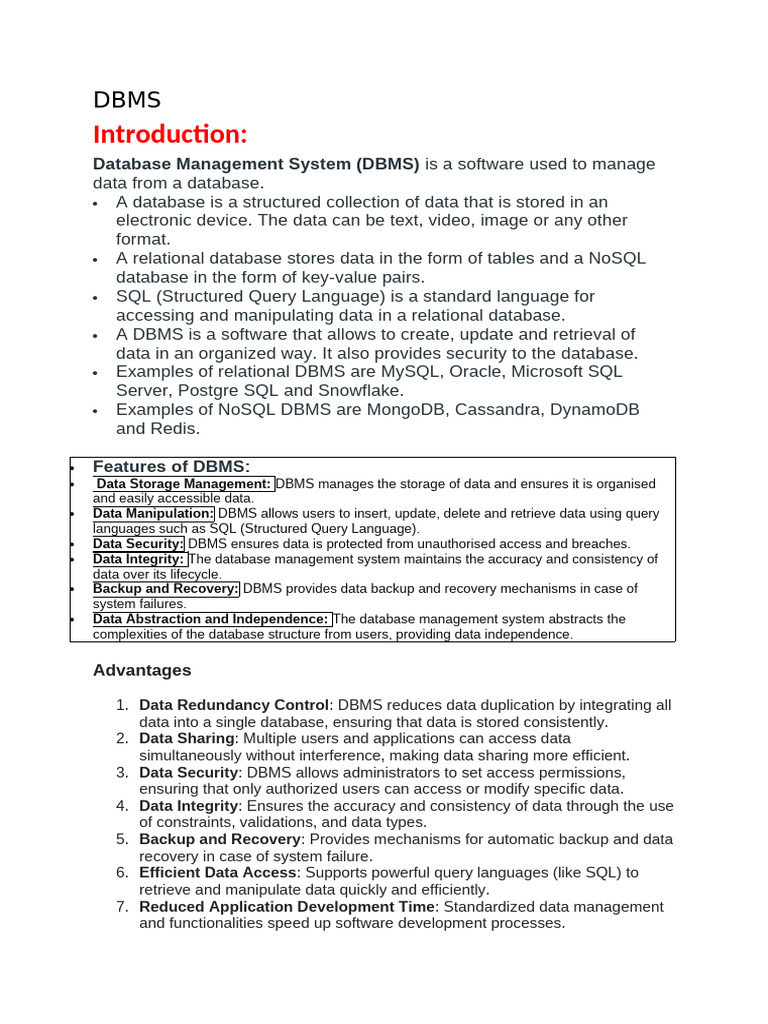 DBMS | PDF | Databases | Sql