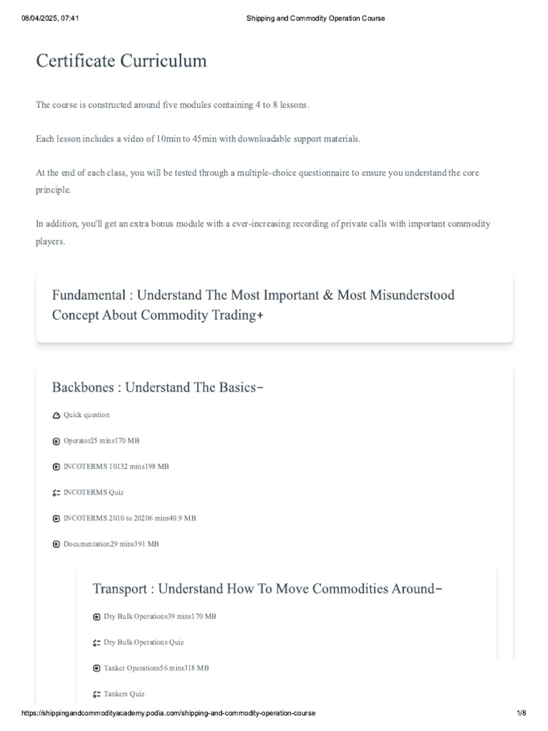 Shipping and Commodity Operation Course | PDF