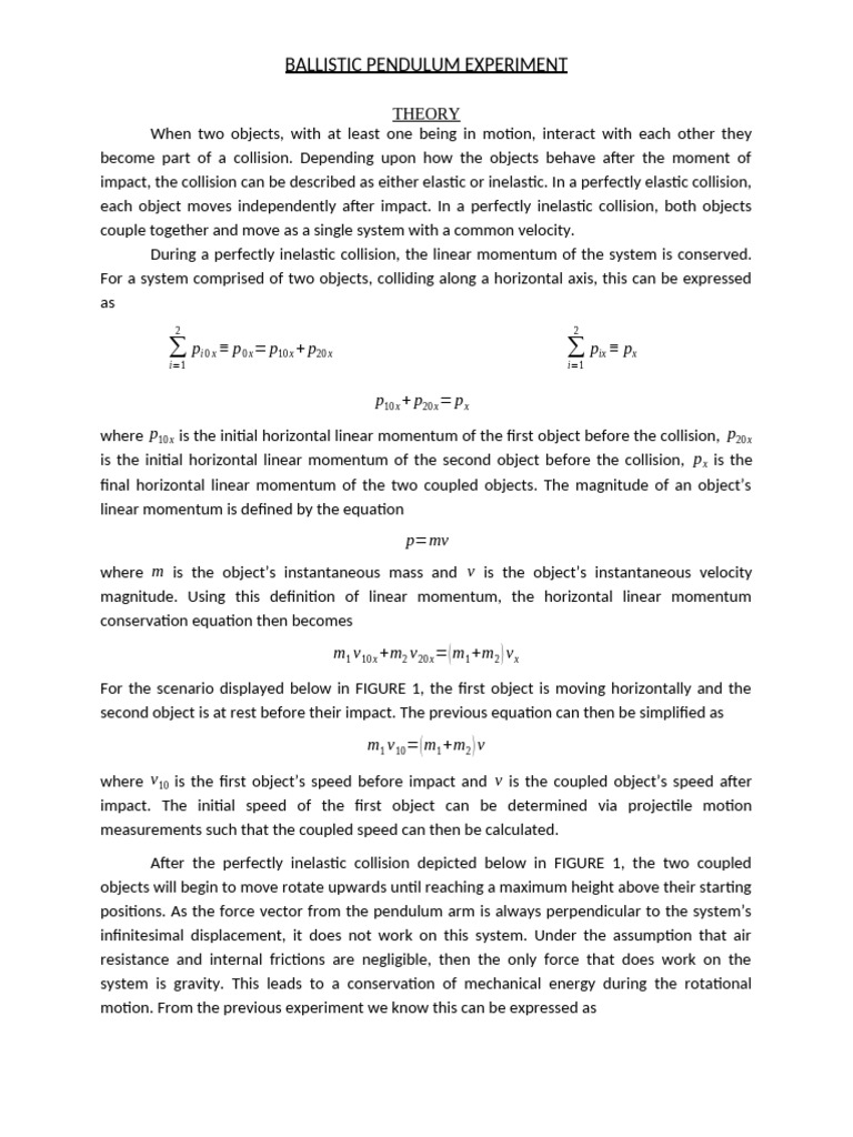 Ballistic Pendulum Experiment Guide | PDF | Momentum | Collision