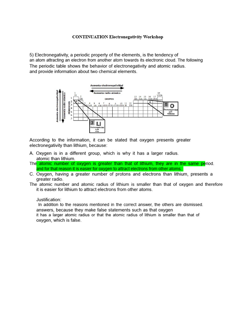 Understanding Electronegativity Trends | PDF | Periodic Table ...