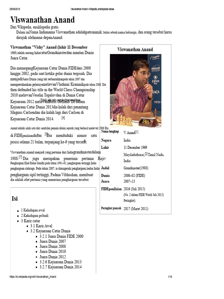 Viswanathan Anand: Juara Catur Dunia | PDF