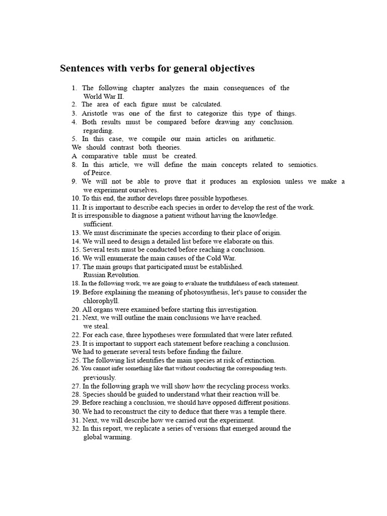 Verbs for General and Specific Objectives | PDF | Goal | Semantics