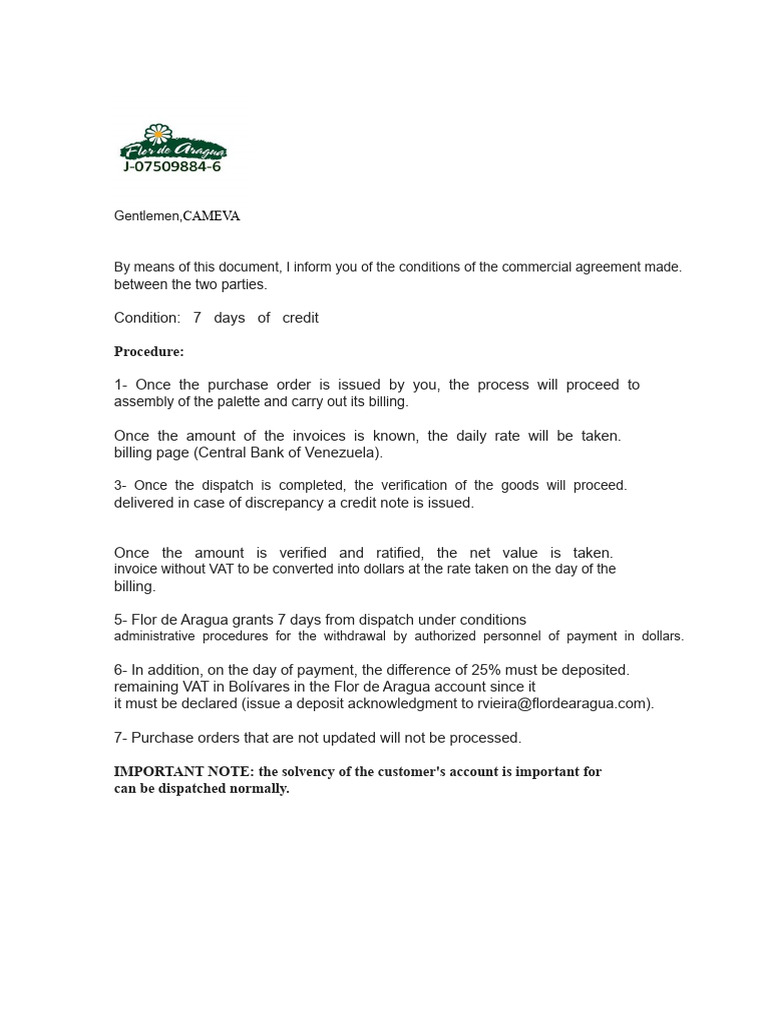 Commercial Agreement Conditions Overview | PDF