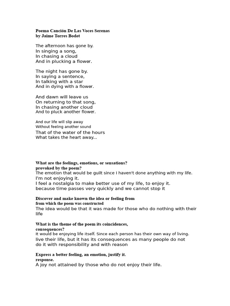 Poem Song of the Serene Voices by Jaime Torres Bodet | PDF