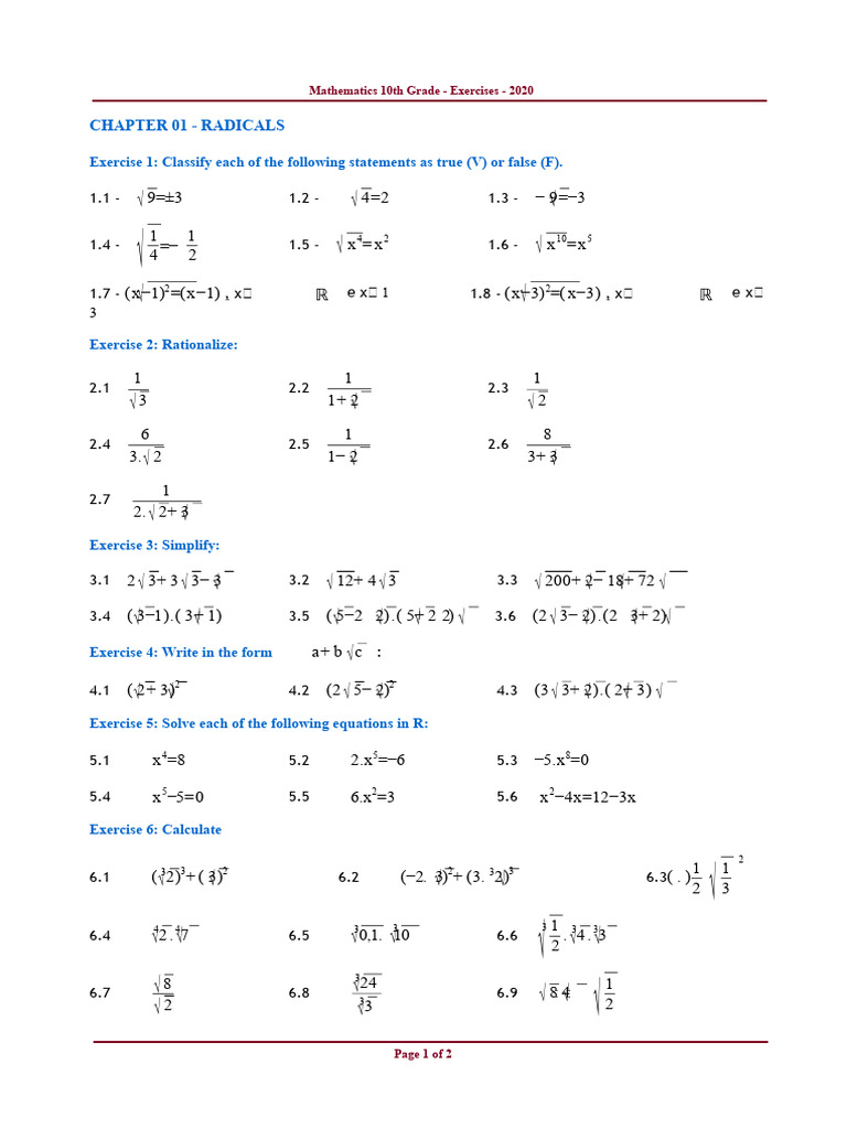 Mathematics 10th grade _ Exercises _ Dr. Eduardo Oliveira | PDF ...