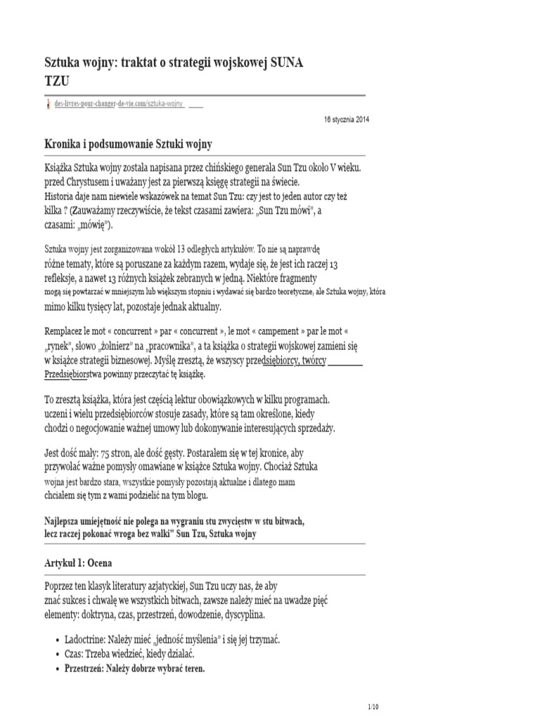 Sztuka Wojny, Traktat o Strategii Wojskowej Sun Tzu | PDF