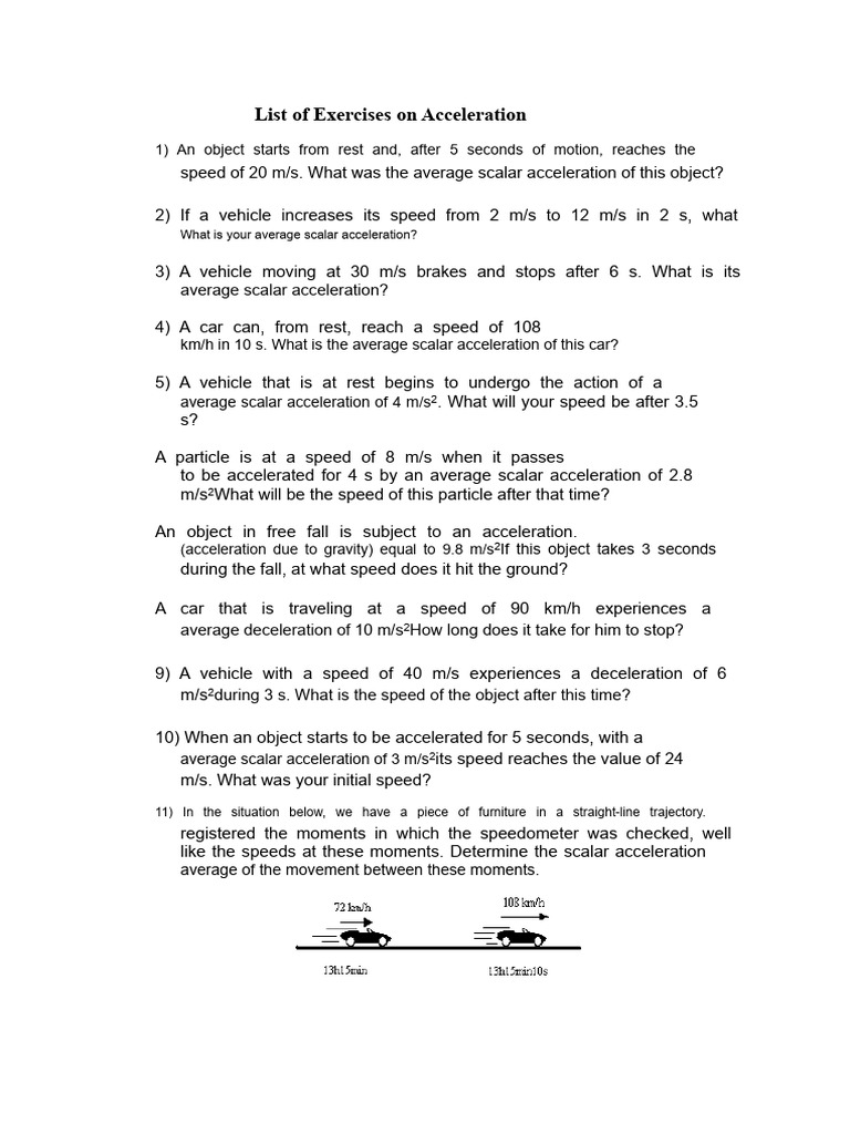Acceleration Exercise Problems List | PDF | Acceleration | Speed