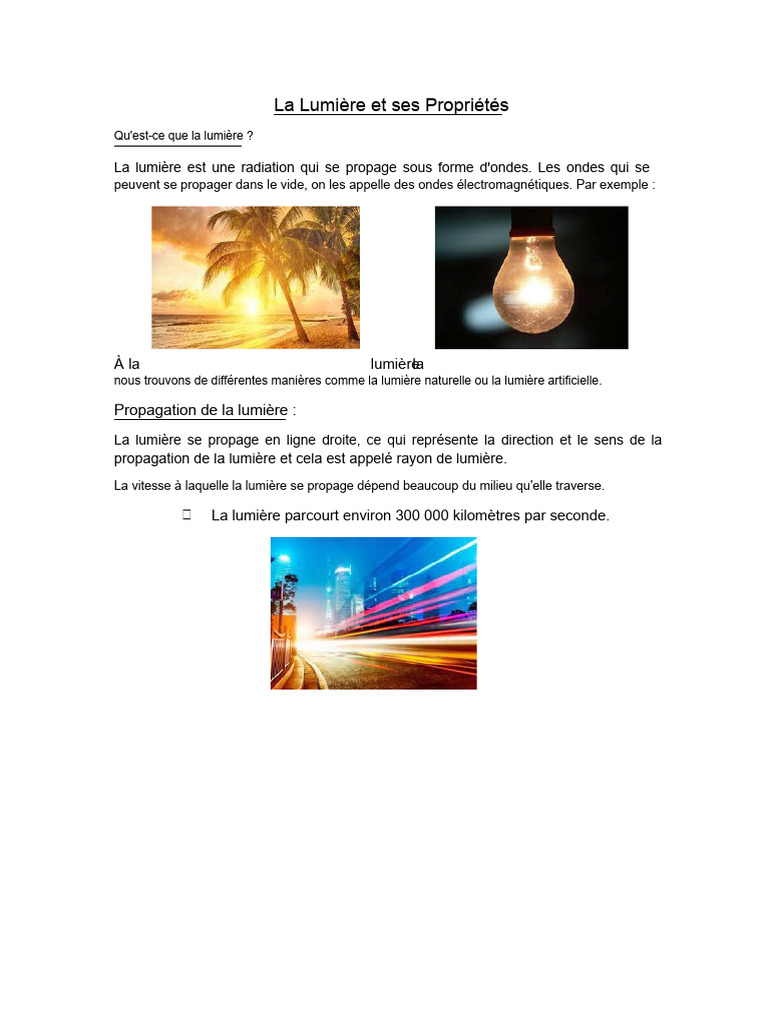 Propriétés et Propagation de la Lumière | PDF