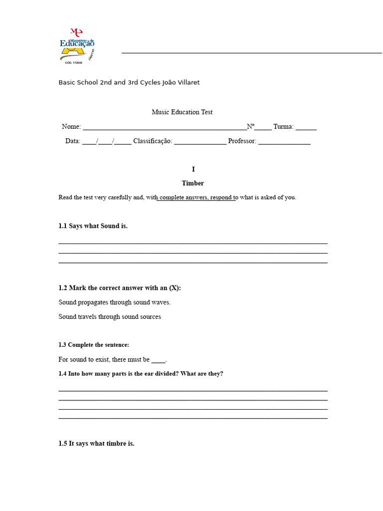 Music Education Test | PDF | Sound | Acoustics