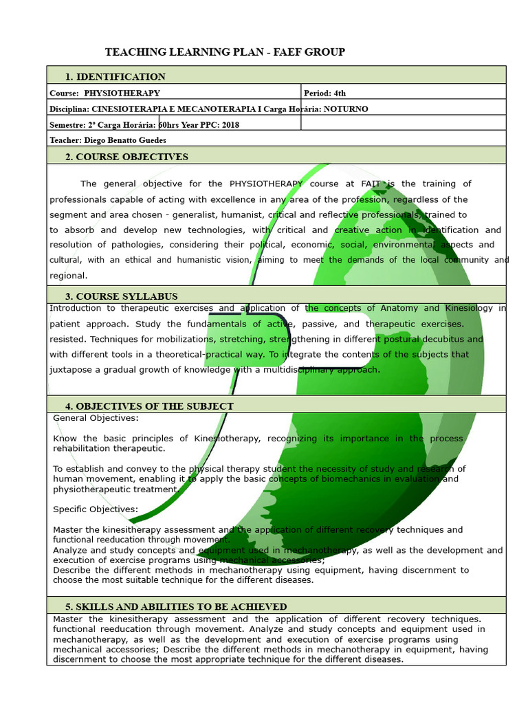 Physiotherapy Teaching Plan Overview | PDF | Physical Therapy