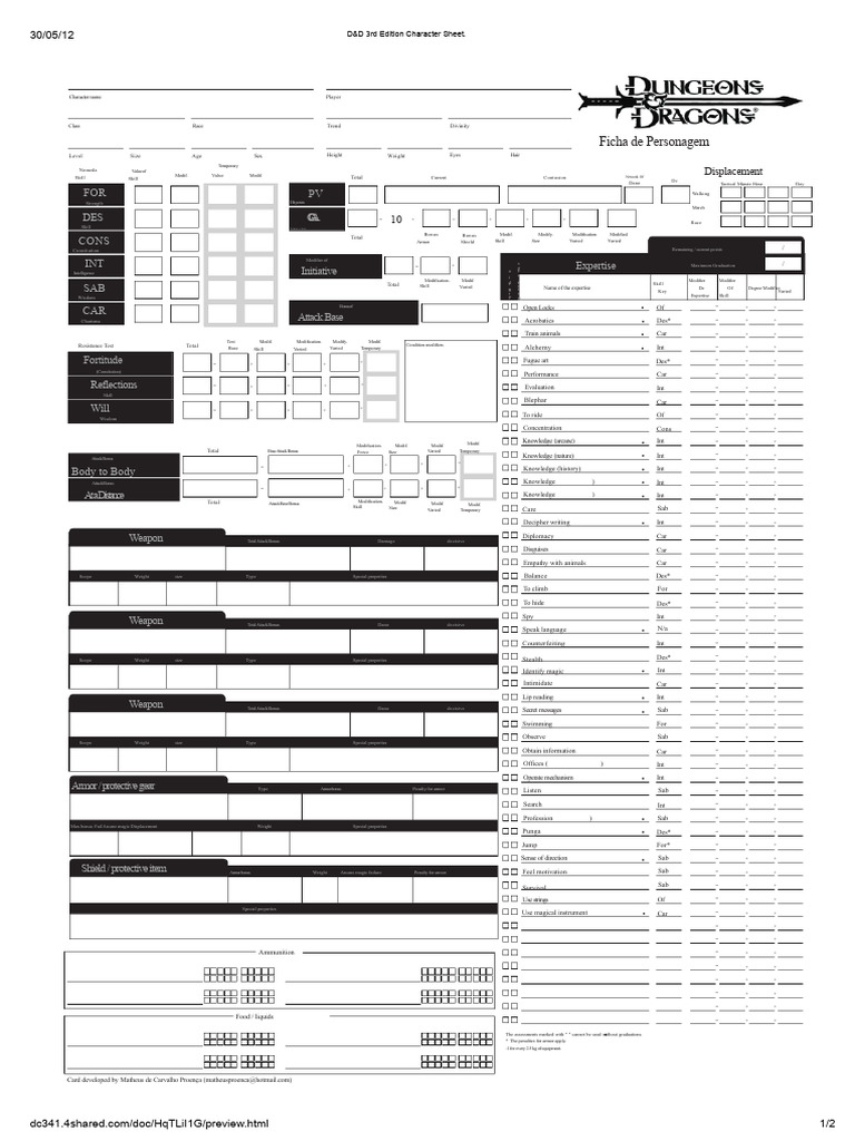 D&D 3rd Edition Character Sheet | PDF | Role Playing Games