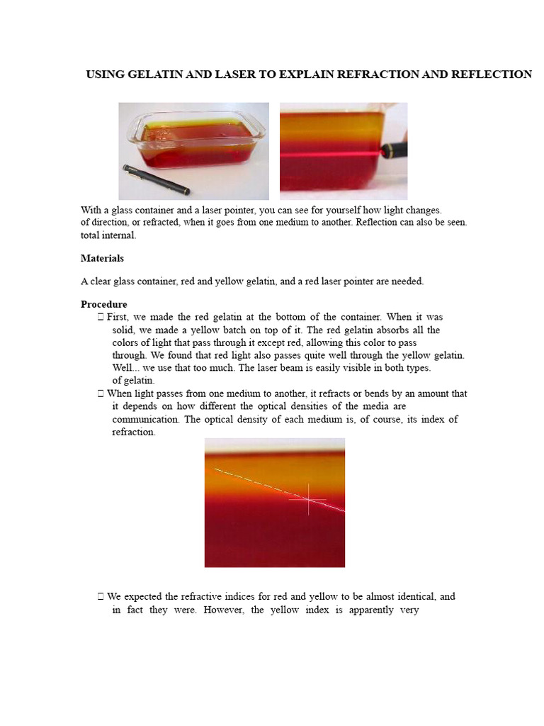Gelatin Experiment: Refraction & Reflection | PDF | Light | Refraction