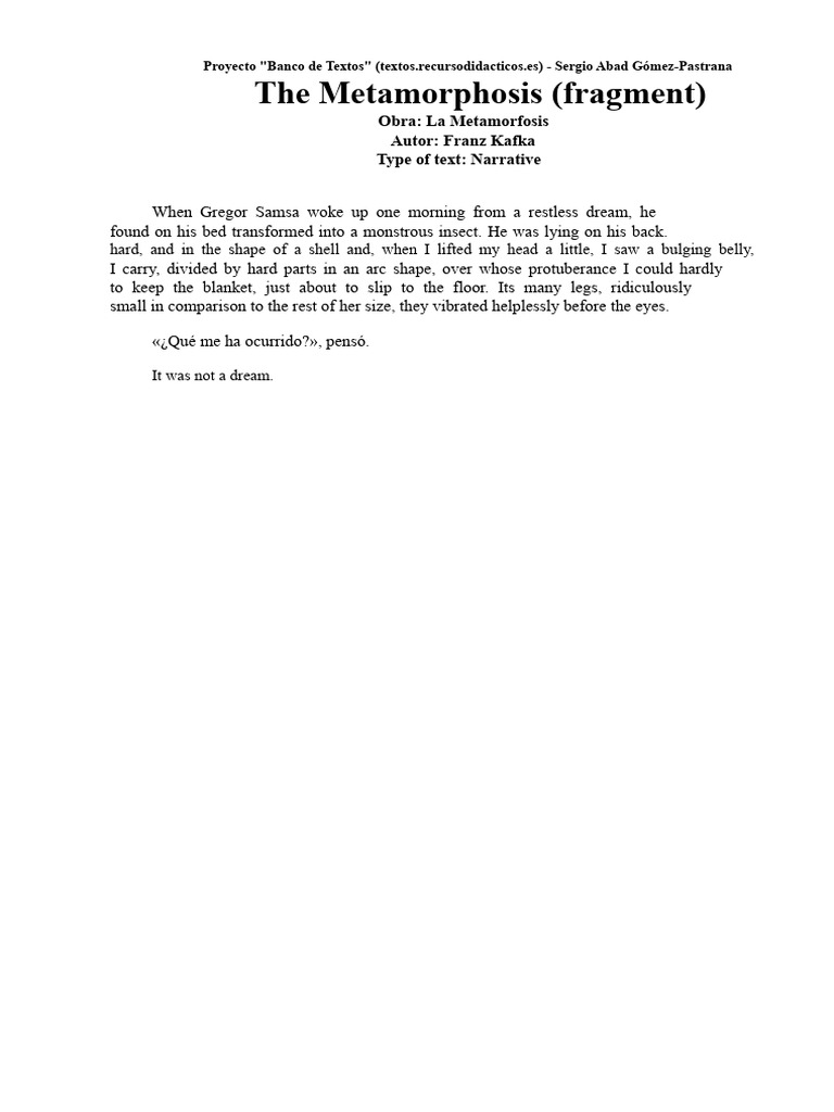 Kafka's Metamorphosis: Text Fragment | PDF