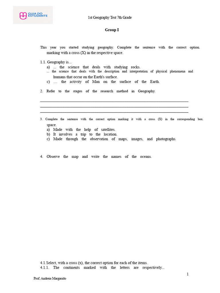 1st Geography Test 7th Grade | PDF | Geography | Continent