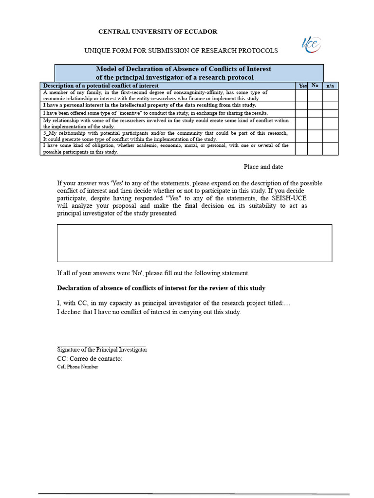Conflict of Interest Form Model (1) | PDF