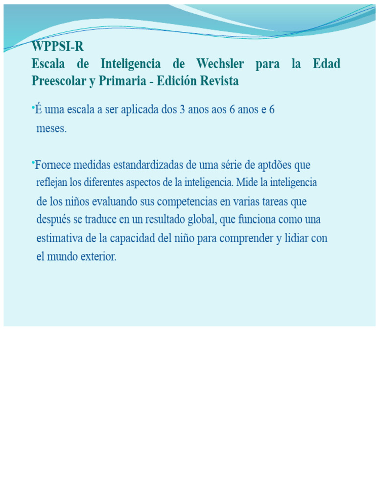 WPPSI-R: Evaluación de Inteligencia Infantil | PDF