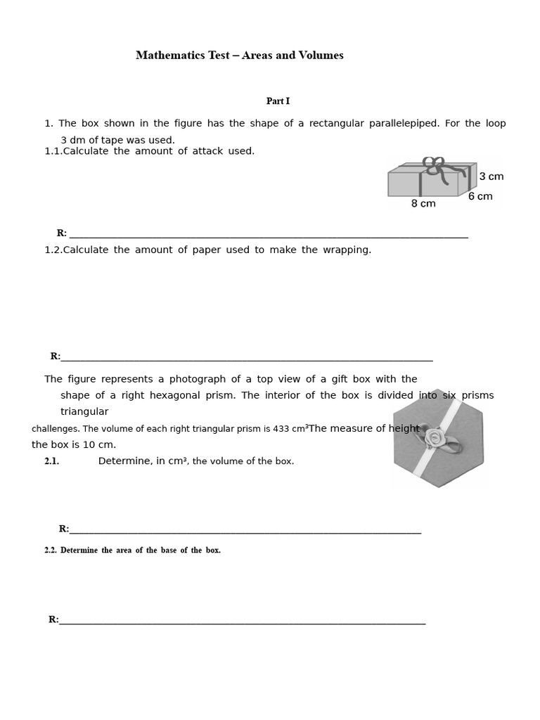 Test Areas and Volumes - 6th Grade | PDF | Volume | Area