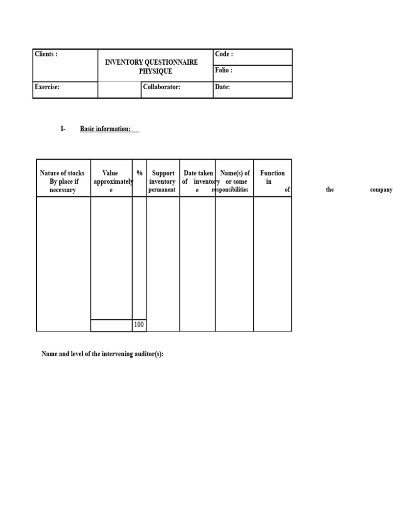Physical Inventory Questionnaire Template | PDF | Inventory | Formal ...