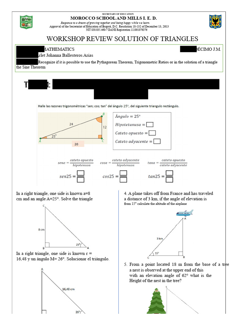 Workshop 1 Review of Triangle Solutions | PDF | Triangle | Trigonometry