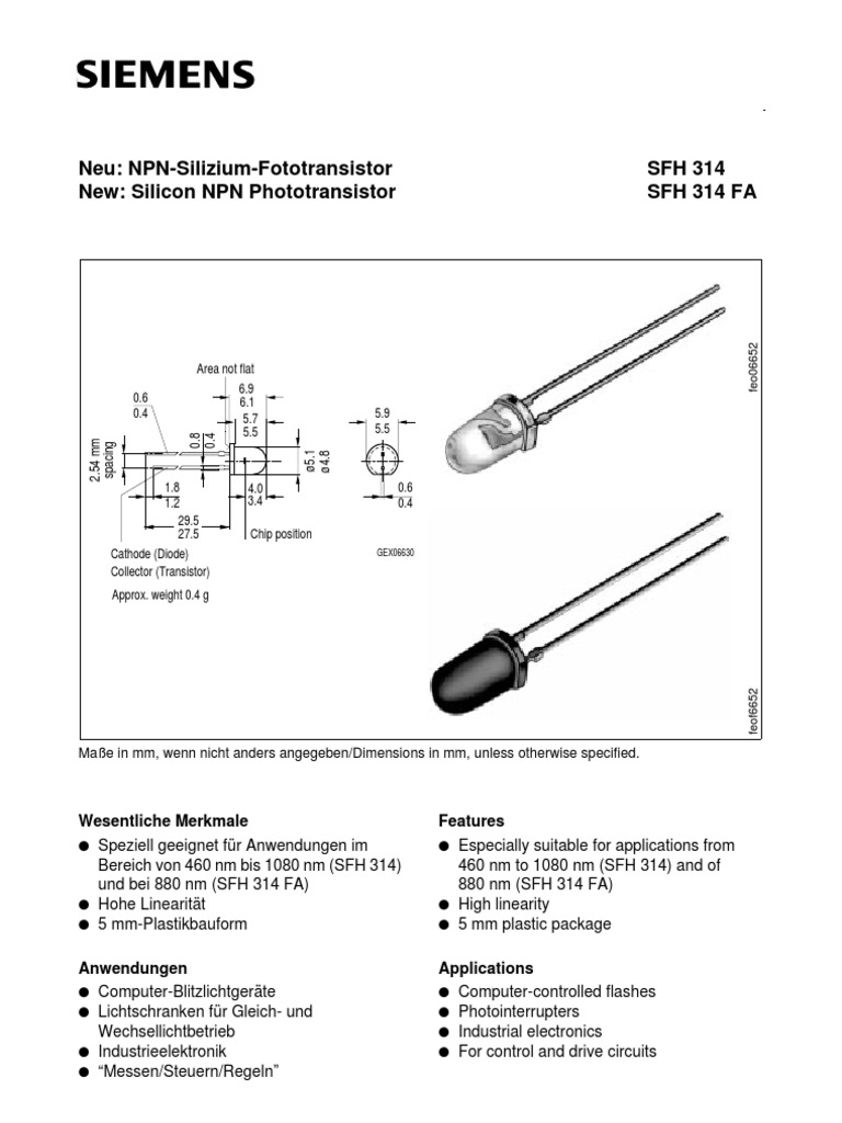 Data Sheet Foto Transistor | PDF