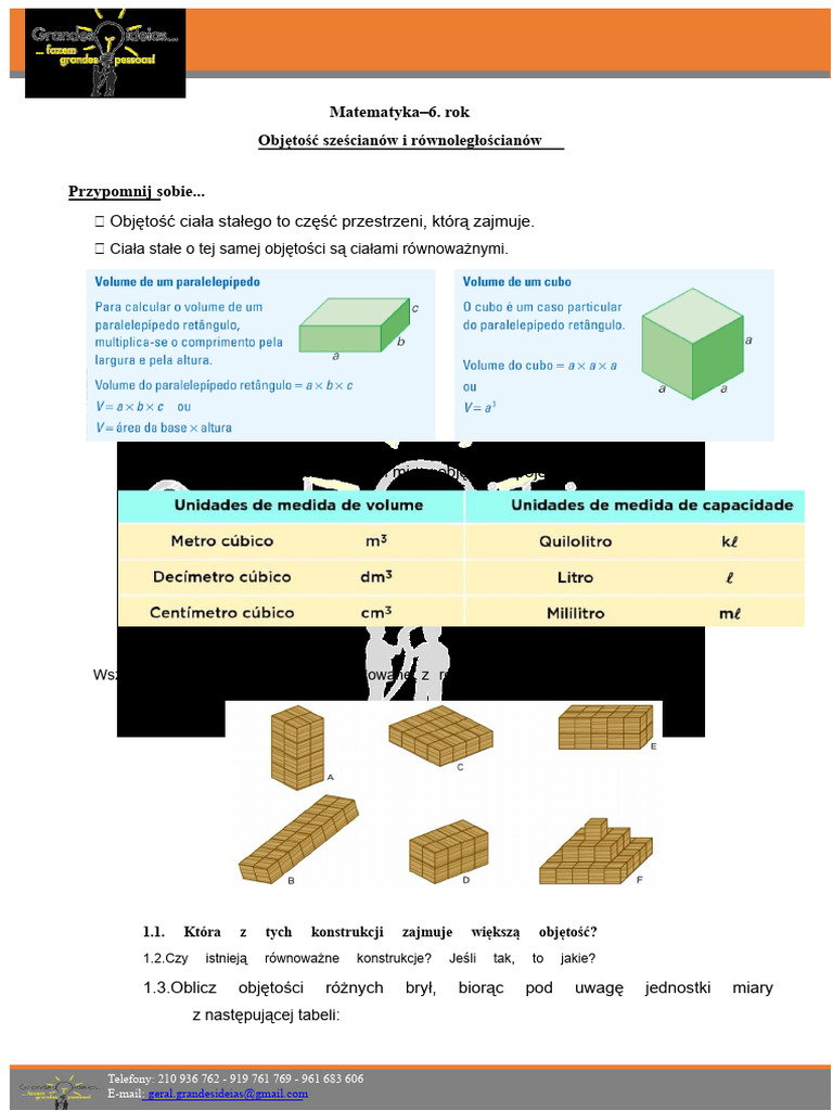 MAT6-T4-05-Objętości sześcianów i równoległościanów | PDF