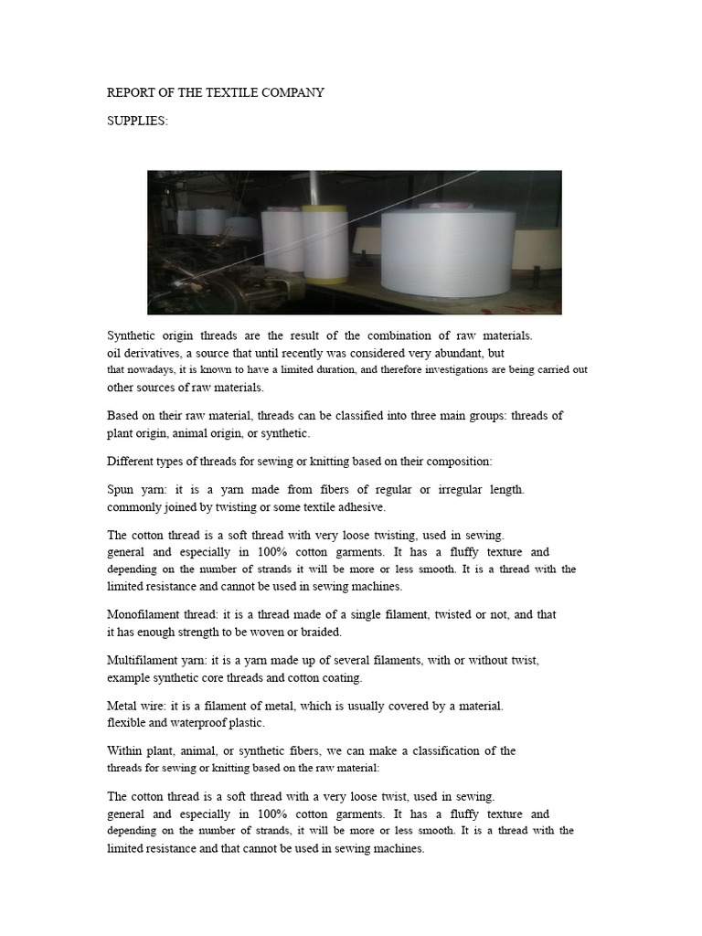 Report On The Textile Company | PDF | Yarn | Textiles