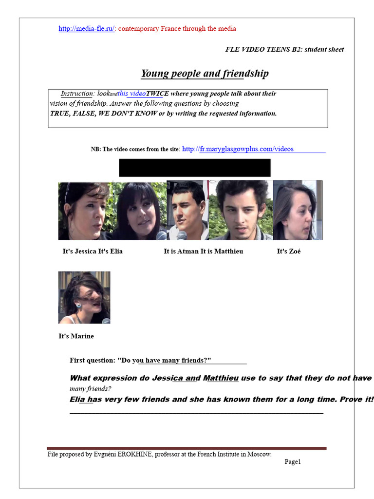 Young People and Friendship (Level B2) | PDF