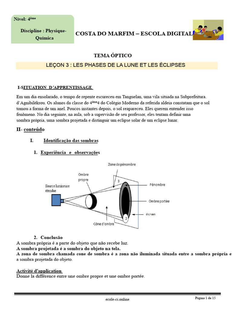 PC 4ª_L3_Fases da Lua e os Eclipse (1) | PDF | Eclipse | Lua