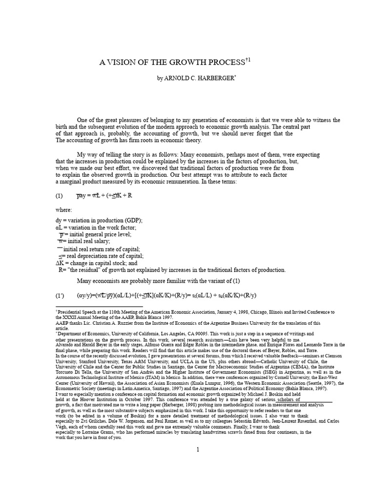 vision of the growth process_harberger.pdf | PDF | Variance | Economic ...