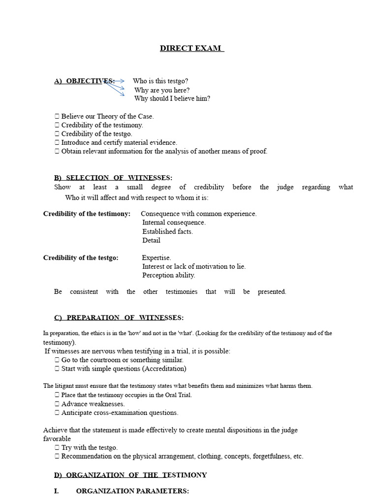 Direct Examination and Cross-Examination Guide | PDF | Witness | Testimony
