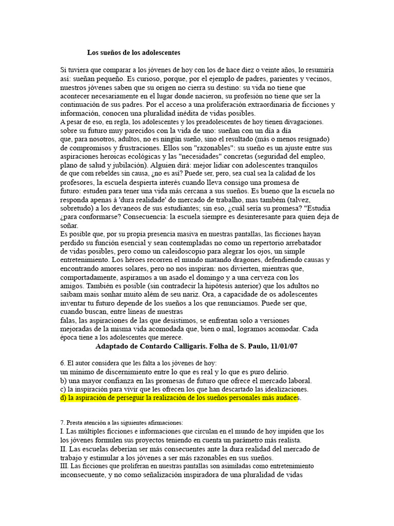 Los Sueños de Los Adolescentes | PDF