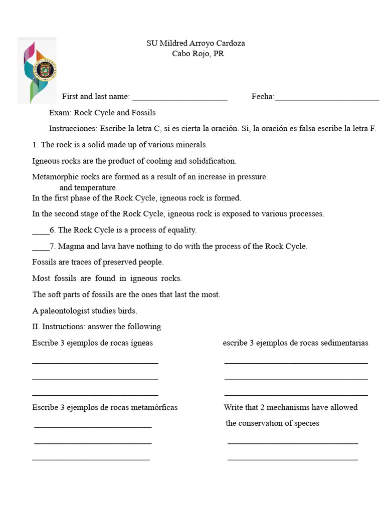 Rock Cycle and Fossils Exam | PDF | Rock (Geology) | Igneous Rock